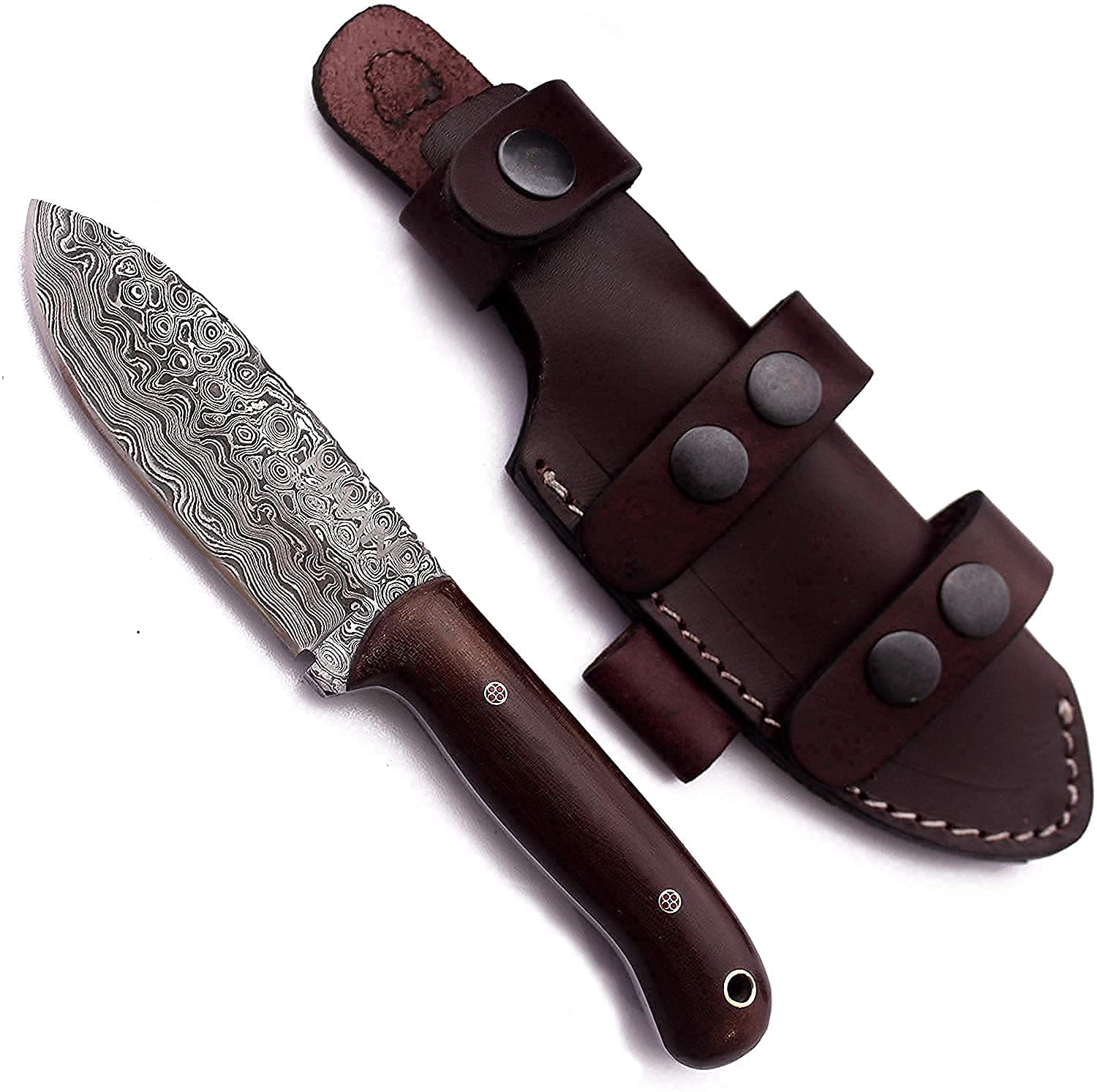 MAAN Handmade Damascus Fixed Blade Knife with Micarta & Bone Handle - Survival, Tactical and Camping - Damascus Steel Knife - Damascus Hunting Knife with Right Hand Cross Draw Leather Sheath