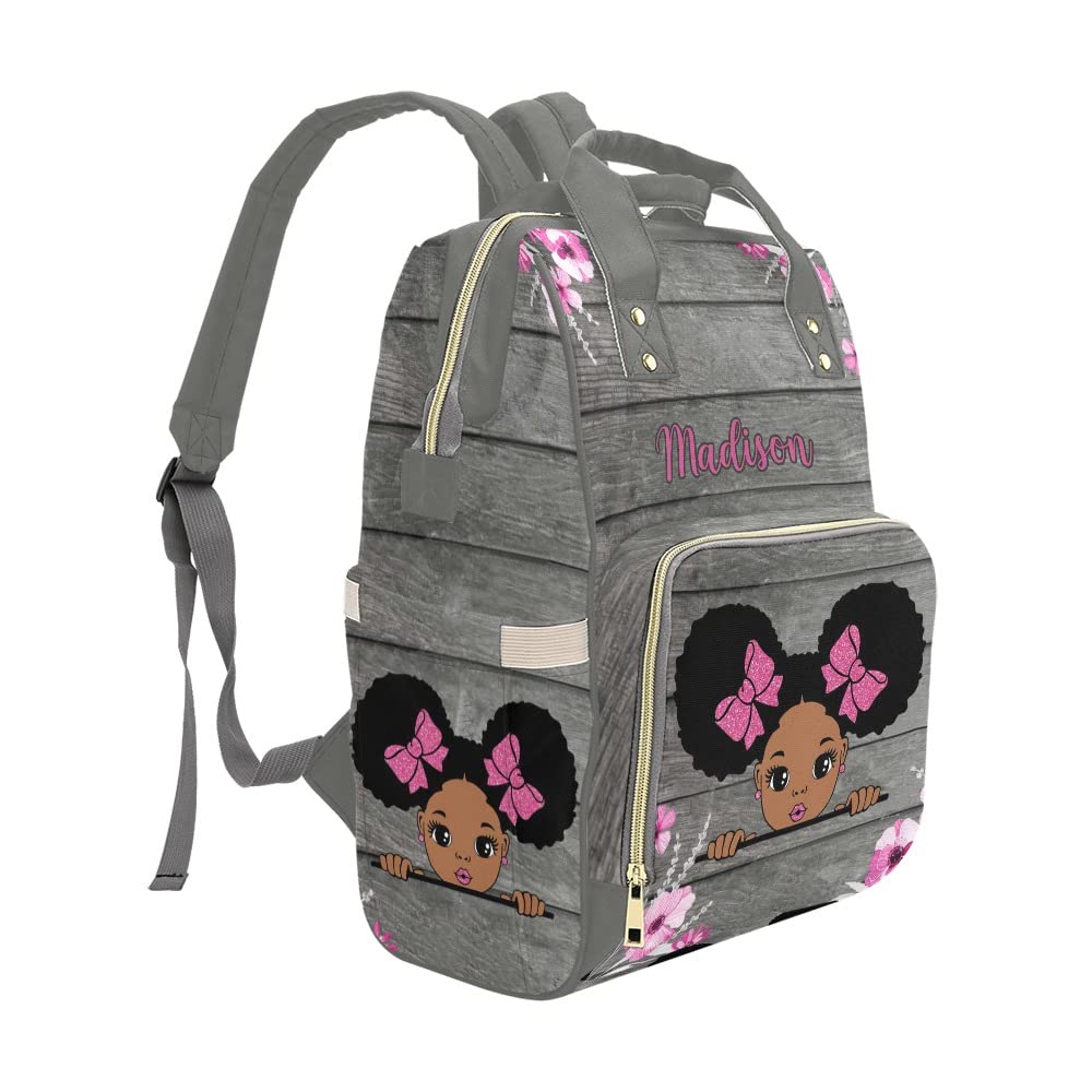 SunFancy Afro Girl Princess Personalized Diaper Backpack Custom Mommy Bag Unisex Travel Daypack for Mom Dad Boy Girl