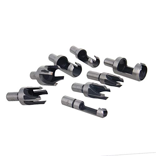 Utoolmart 8pcs Wood Plug Cutter Drills Bit Set 1/4โ 3/8โ 1/2โ 5/8โ Barrel Cork Tenon Hole Saw Cutting Tools for Woodworking, High Carbon Steel