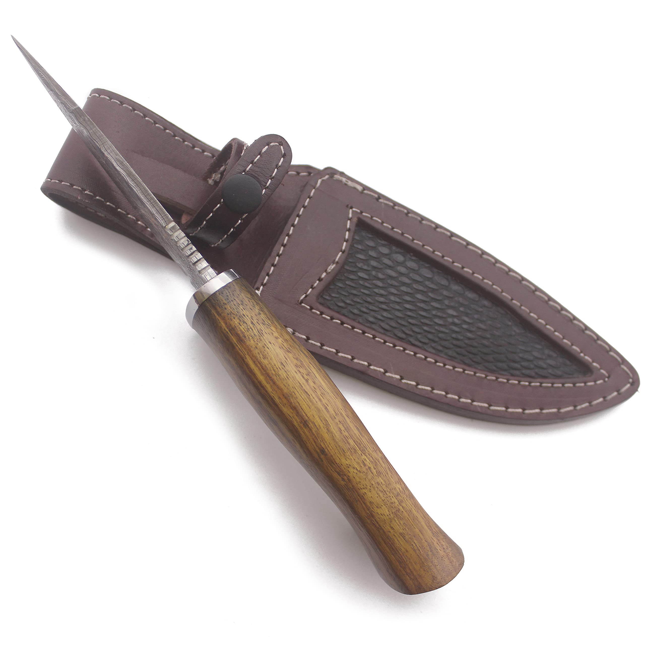 MAAN Handmade damascus knife hunting knife camp knife fixed blade knife with Right Hand Vertical Tip Down Leather Sheath MNK 105B