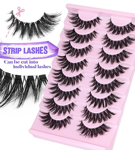 Lvmixwig Lashes Natural Look Eyelash Extension with Clear Band Fluffy Cat Eye 16mm Fake Eyelashes Wispy 6D Multi-layer Faux Mink Fake Lashes Extension