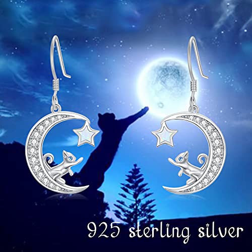 Moon Cat Earrings for Women 925 Sterling Silver