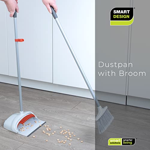 Smart Design Dustpan Broom Set - Non-Slip Comfort Grip Handle - Standing Upright Storage - Odor Resistant - Cleaning, Hardwood, Tile, Cement, Flooring and Pet Hair - 38.5 inch - Gray and Sunset Orange