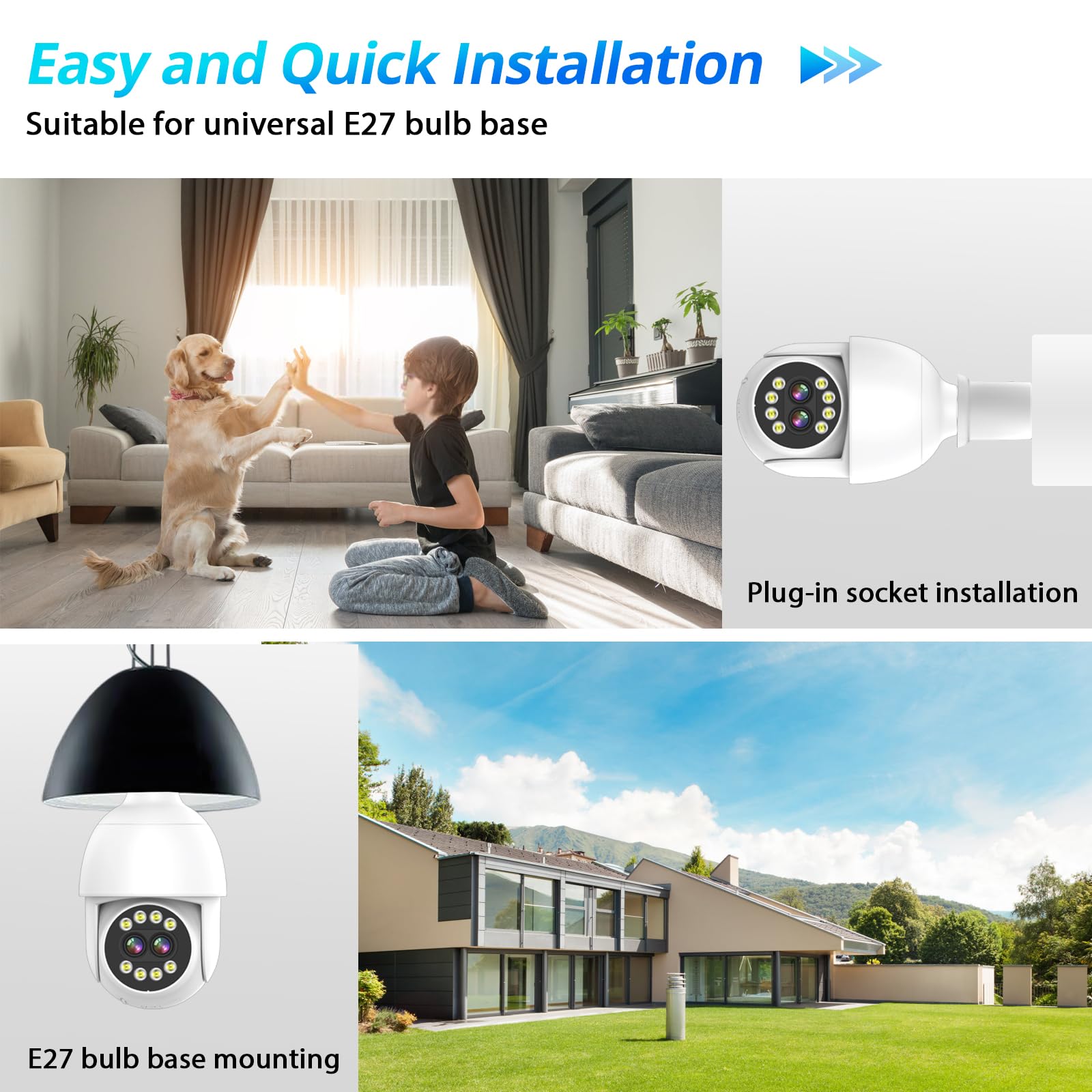 KERUI Upgraded Light Bulb Security Camera, 5X Zoom Dual Lens 4MP Wireless Cameras Indoor Outdoor, 2.4Ghz WiFi Light Bulb Camera with Color Night Vision, Motion Detection, Two Way Talk and Phone APP