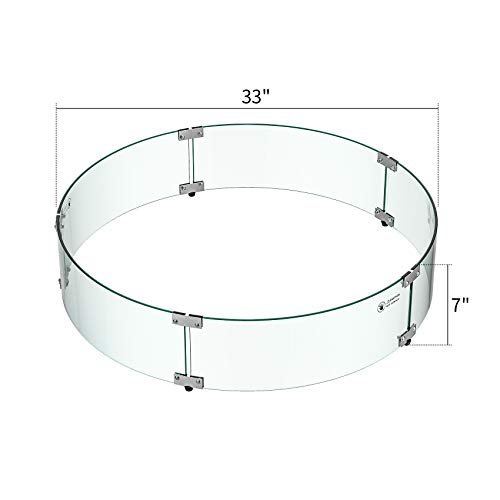 Skyflame Fire Pit Glass Wind Guard Round, 33 x 7 inches Tempered Glass Flame Shield, Fits 31β Round Fire Pit Burner Pans, Fire-Resistant Windscreen Set