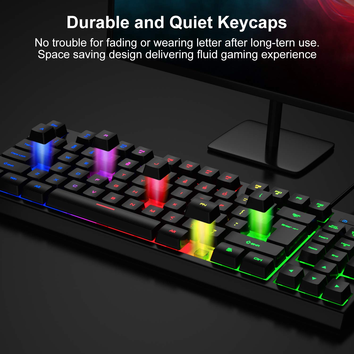 MFTEK RGB 87 Keys Gaming Keyboard and Mouse Combo with Large Mouse Pad, USB Wired Rainbow Backlit Mechanical Feel Keyboard and 4 Color Light Up Gaming Mouse Set for PC Laptop Computer Gamer Work