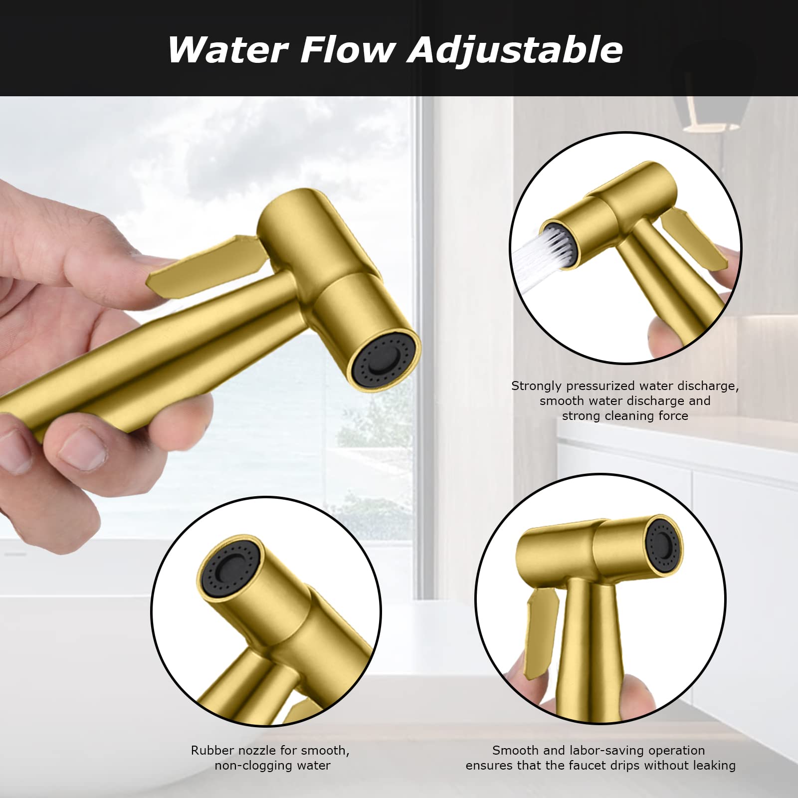 LOSCHEN Bidet Sprayer kit for Toilet,Hand Held Sprayer Shattaf Toilet Attachment Stainless Steel for Pet Bath/Personal Hygiene/Bathroom,Easy to Install with T-Adapter(Gold)