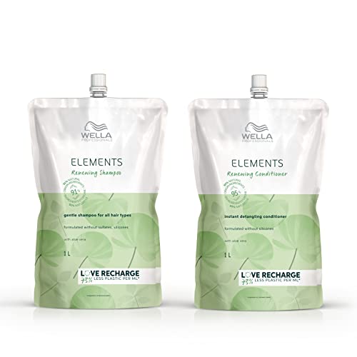 Wella Professionals Elements Renewing Shampoo + Conditioner Set, Sulfate & Silicone Free, Instant Detangling, For All Hair Types, Liter Sizes