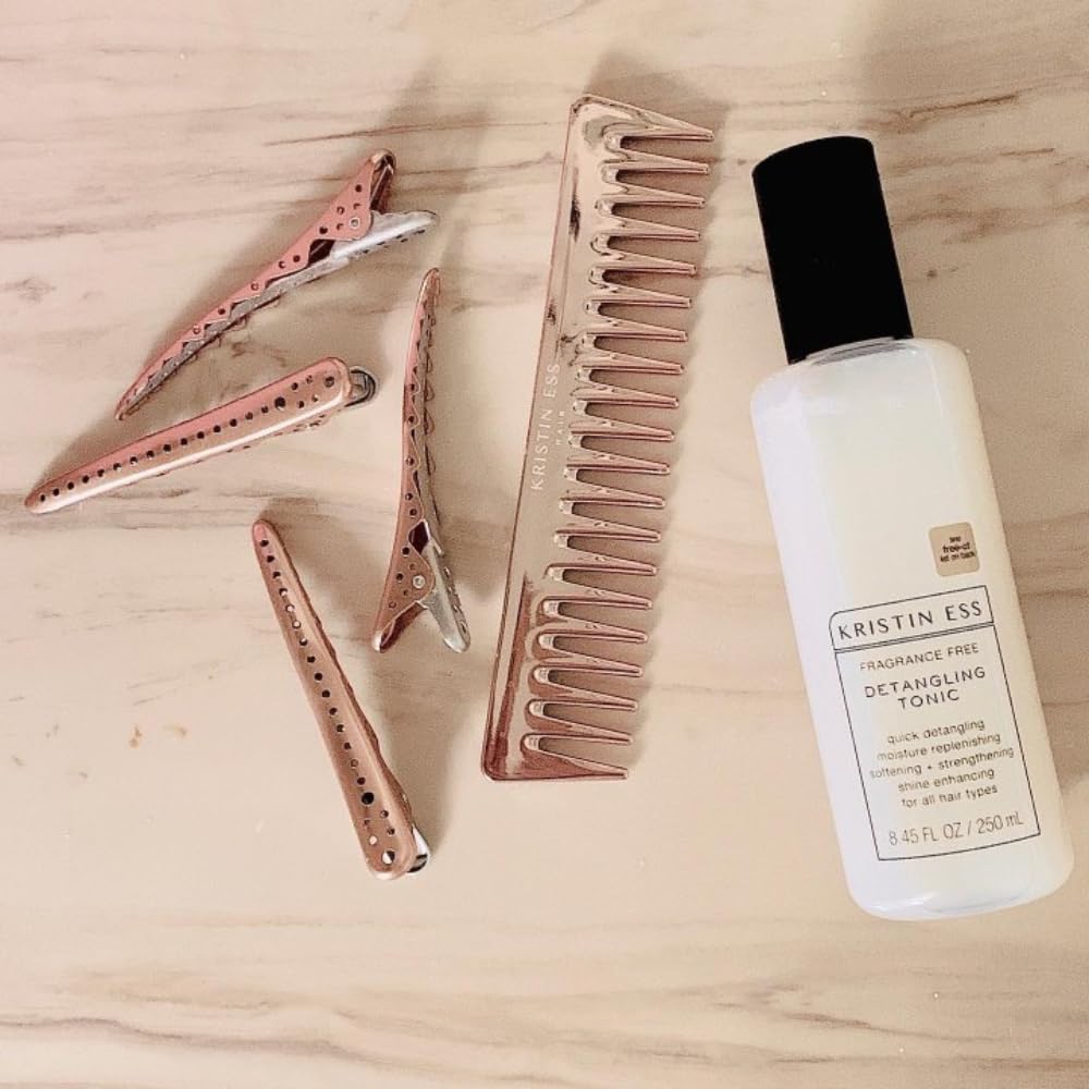 Kristin Ess Rose Gold Wide Tooth Detangling Hair Comb - Gently Detangles Hair + Scalp Stimulating (Pack of 1)