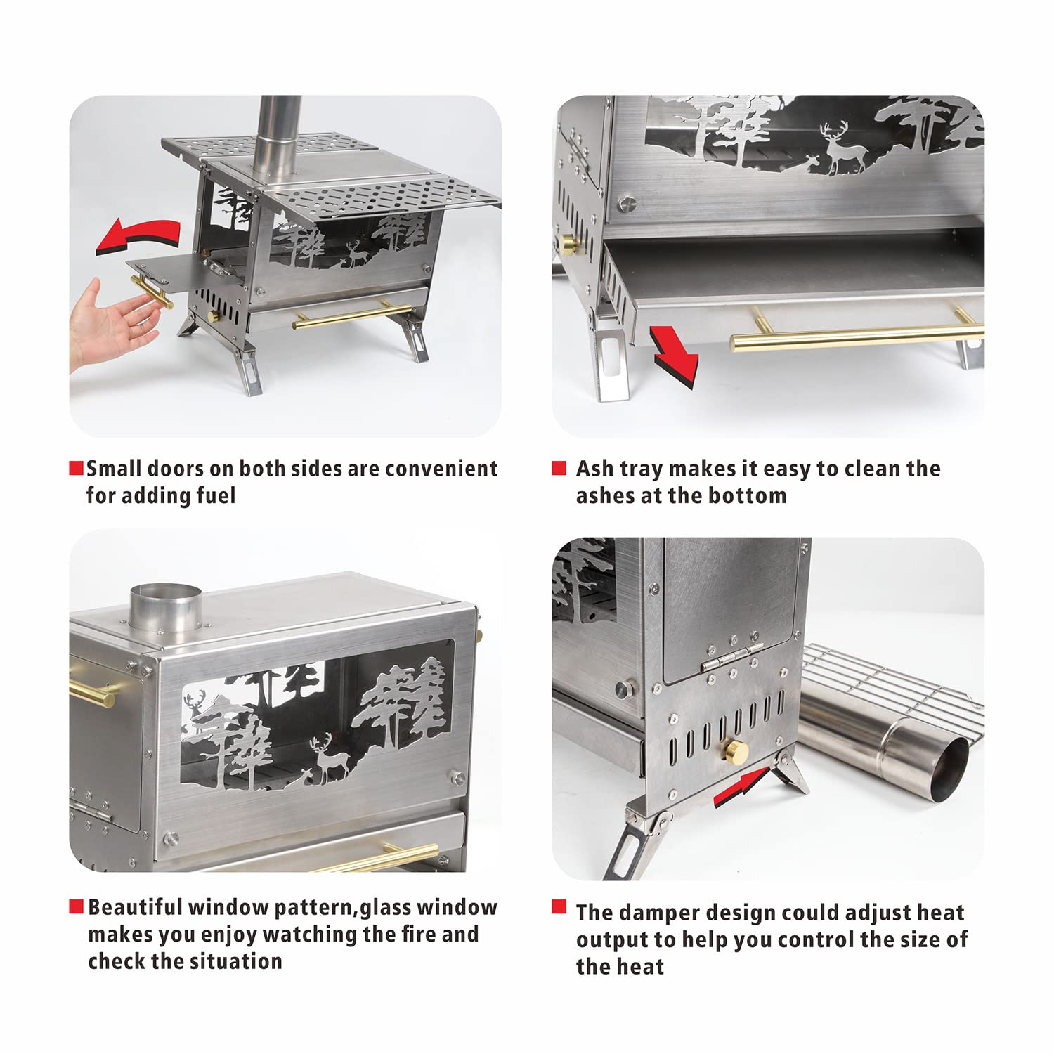 Portable Wood Burning Stove Stainless Steel Stove for Camping Hunting Portable Mobile Kitchenette Includes 6ft Plumbing