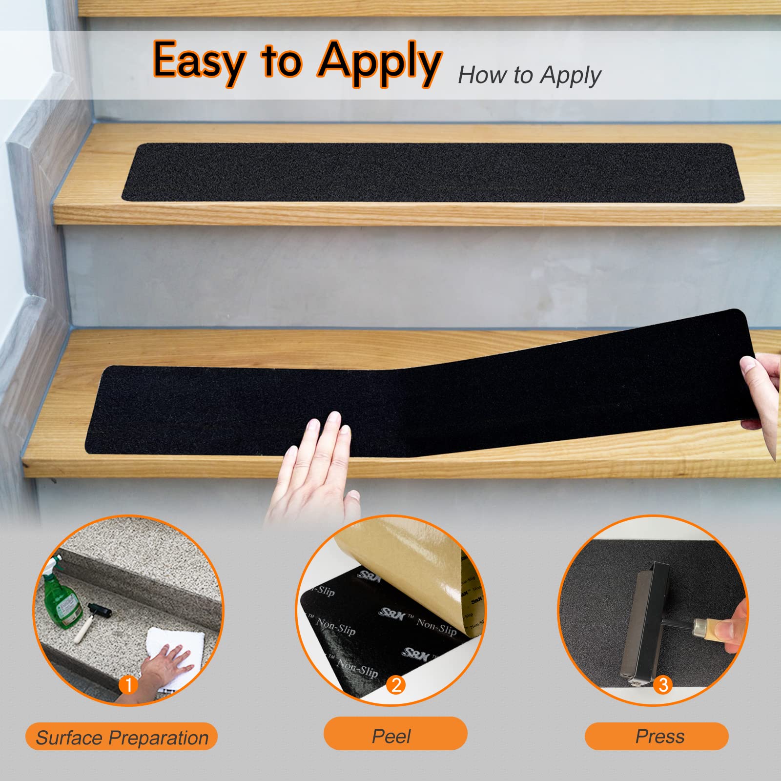 S&X Stair Treads Non-Slip Outdoor Grip Tape, 12-Pack, 6β x 30β Pre-Cut Anti Slip Tape, Black