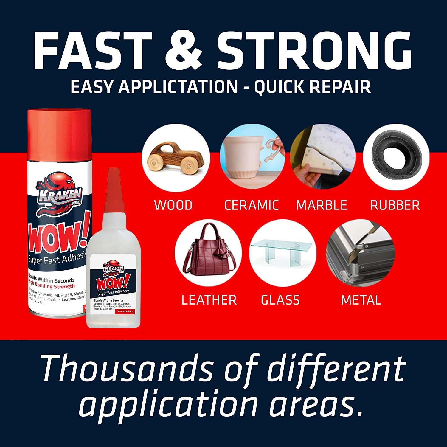 Kraken Bond Wow! CA Glue (2 x 1.75 oz.) with Spray Adhesive Activator (2 x 6.75 fl oz.) - Cyanoacrylate Glue, CA Glue with Activator, CA Glue for Woodworking, Crazy Glue, Craft Glue | 2 Pack