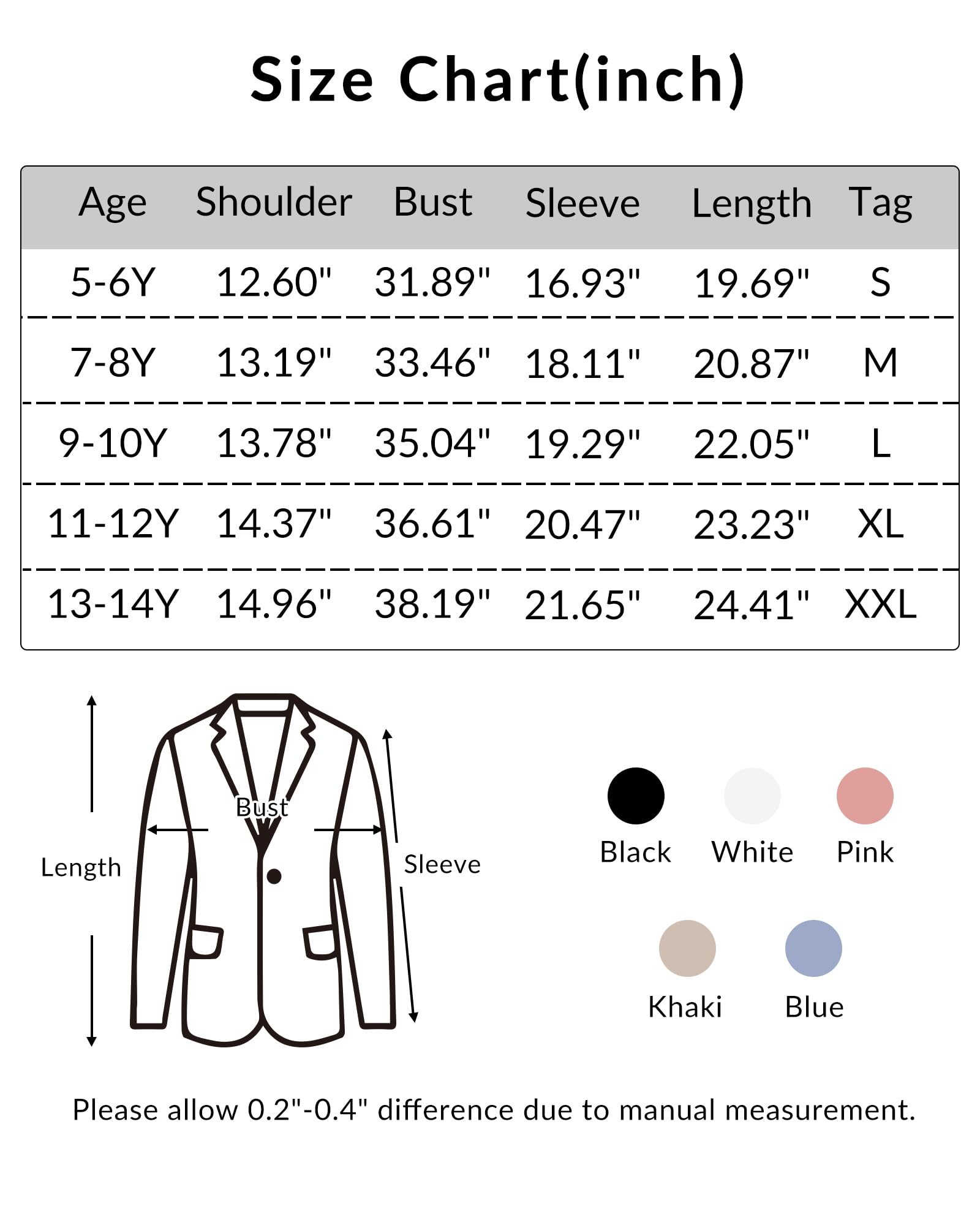 KEREDA Girls Casual Blazers Long Sleeve Open Front Button Lightweight Blazers with Pockets Pink 9-10 Years