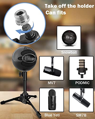 Mictop Desktop Mic Stand Portable Foldable Tripod with Mic Clip Holder Adjustable Microphone Stand