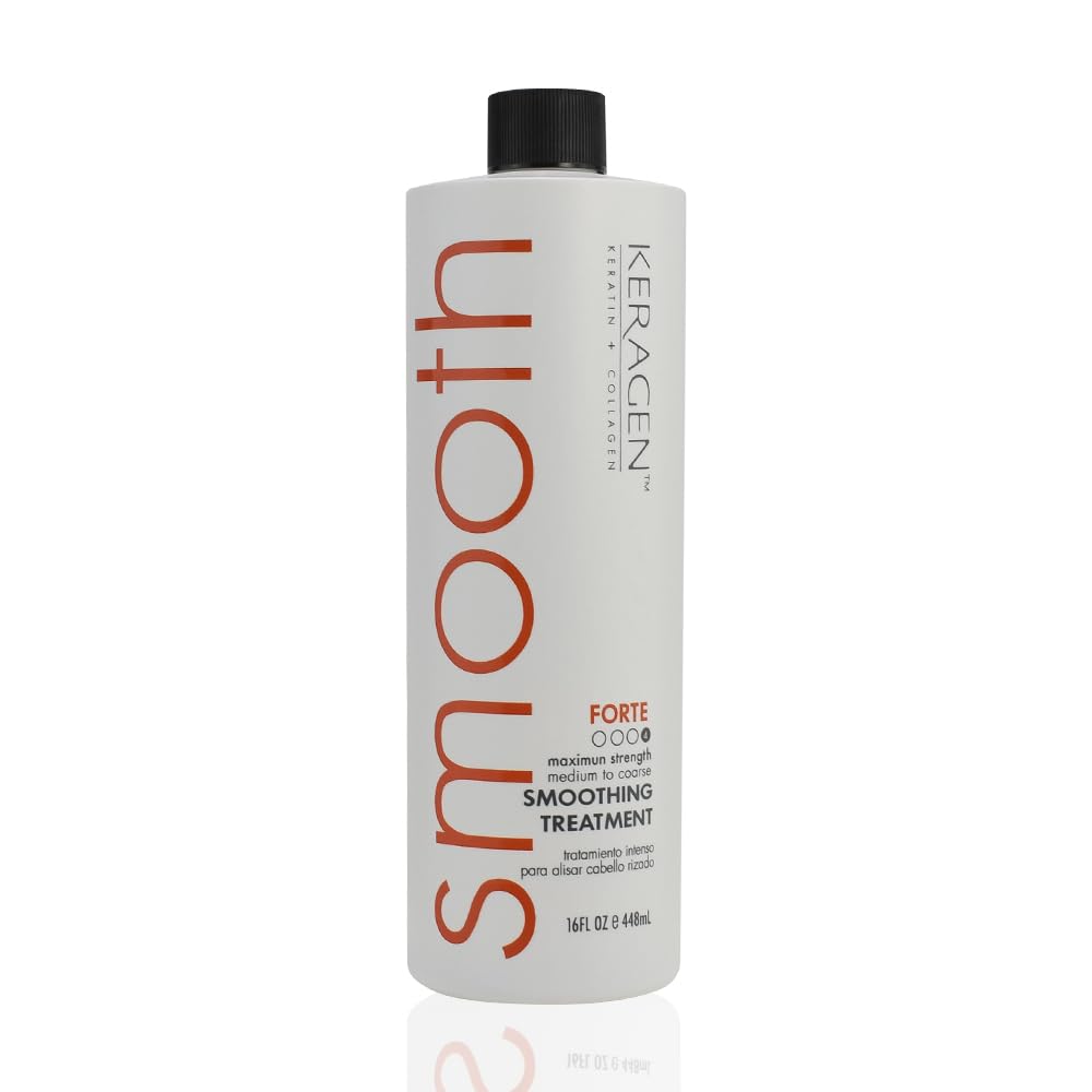 KERAGEN - Brazilian Smoothing Keratin Hair Treatment, Blowout Straightening System for Dry and Damaged Hair - Forte, Sulfate Free - Eliminates Curls and Frizz, Medium to Coarse Hair (16 Oz)