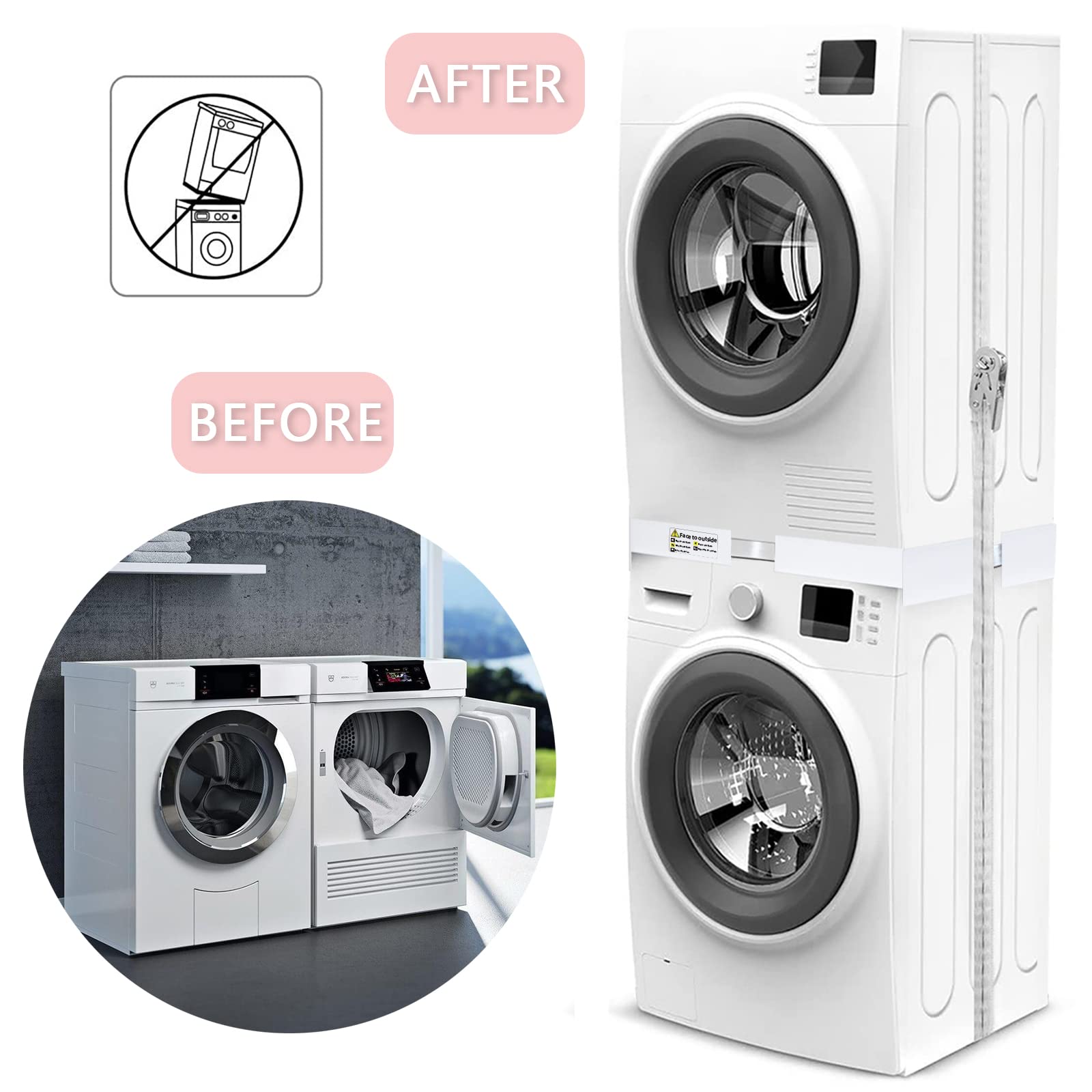 Kiss Core 29 inch Washer Dryer Stacking Kit, Universal Stacking Kit for Washer and Dryer, Adjustable 29"/28"/27"/26"/25"/24" Stackable Washer and Dryer Stacking Kit with Ratchet Strap