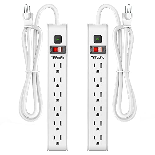 TiFFCOFiO Power Strip Surge Protector, 4 Feet Extension Cord, White Power Strip, 1080 Joules Surge Protection, Multiple Protection Outlet Strip, 2 Pack, ETL Listed