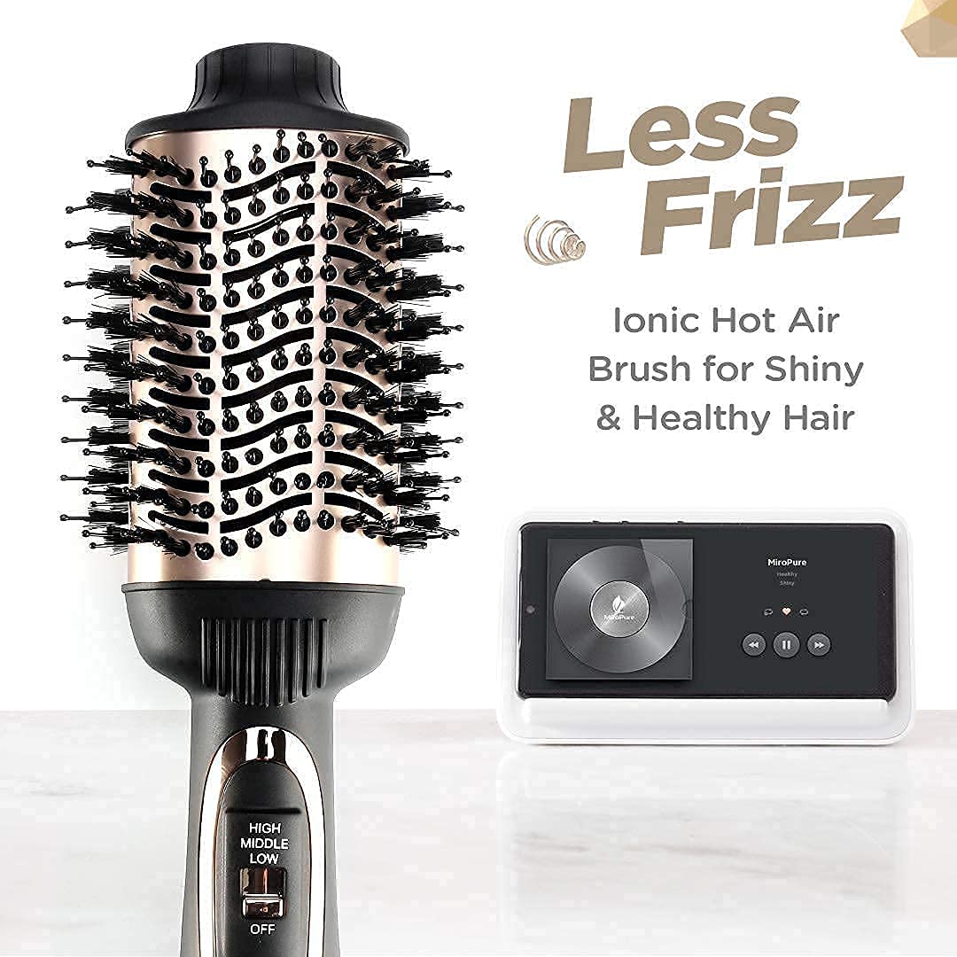 MiroPure Hot Air Brush One Step Hair Dryer & Volumizer for Straightening, Curling, Salon Negative Ion Styler Rose Gold