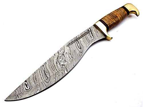 MID AMERICA Cutlery Custom Hand Made Beautiful Damascus Hunting Knife Kukri Handle Sketched Leather, Steel