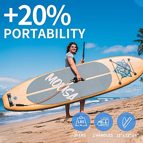 MOUSA 11'x33'' Inflatable Paddle Board, Stable Ultra Wide SUP, Dual Player Paddle Boards for Adults, Strong Inflatable Material, Anti Slip Deck, ISUP Yoga, 20 lbs Light SUP Board