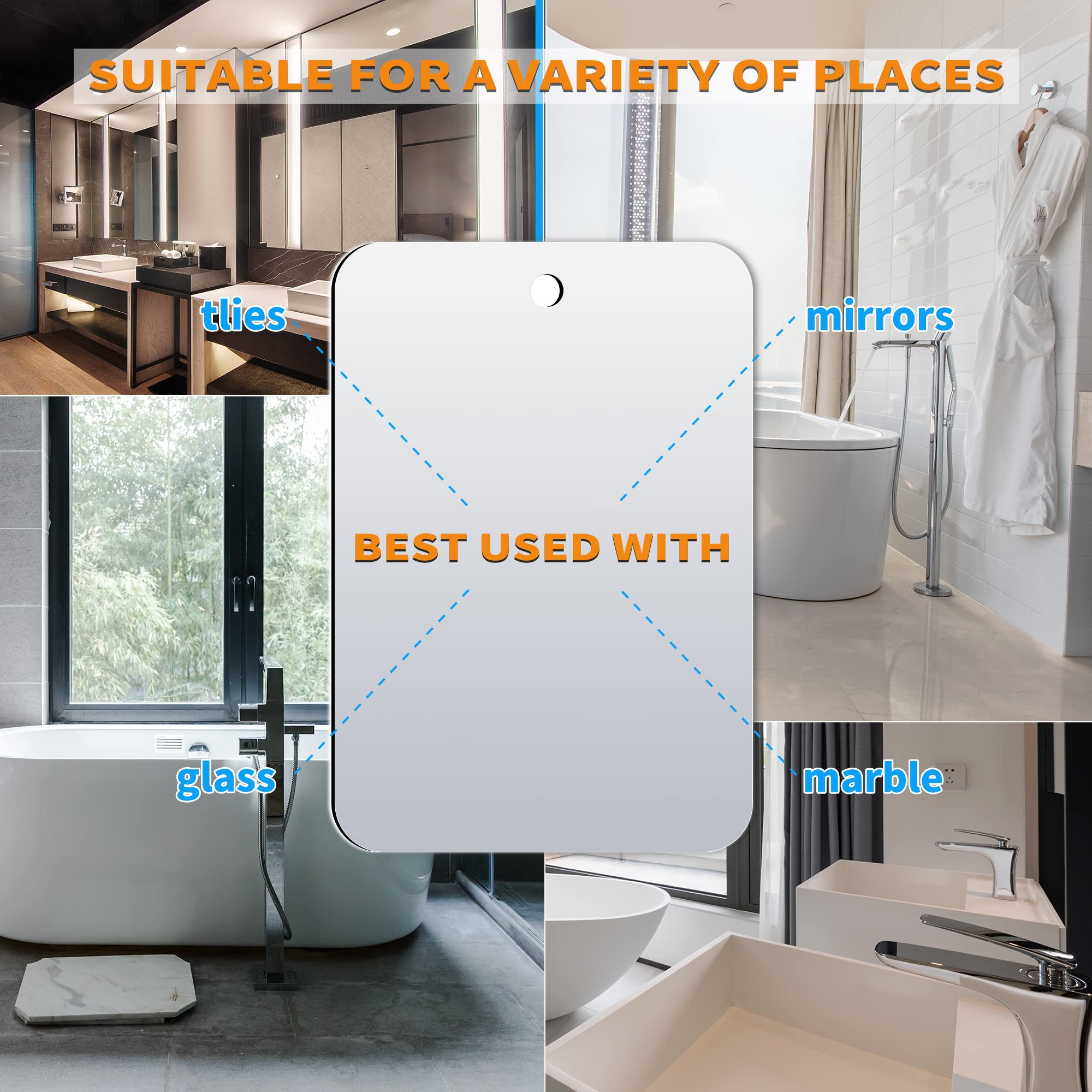 SHATTER MIRROS 2 Pack Shower Mirror Fogless Shaving, 8''x6''Medium Wall Camping, Frameless Portable Hanging Travel Mirrors, Handheld Locker, Makeup Plastic, Anti Fog Free Shave, Bathroom, Silver