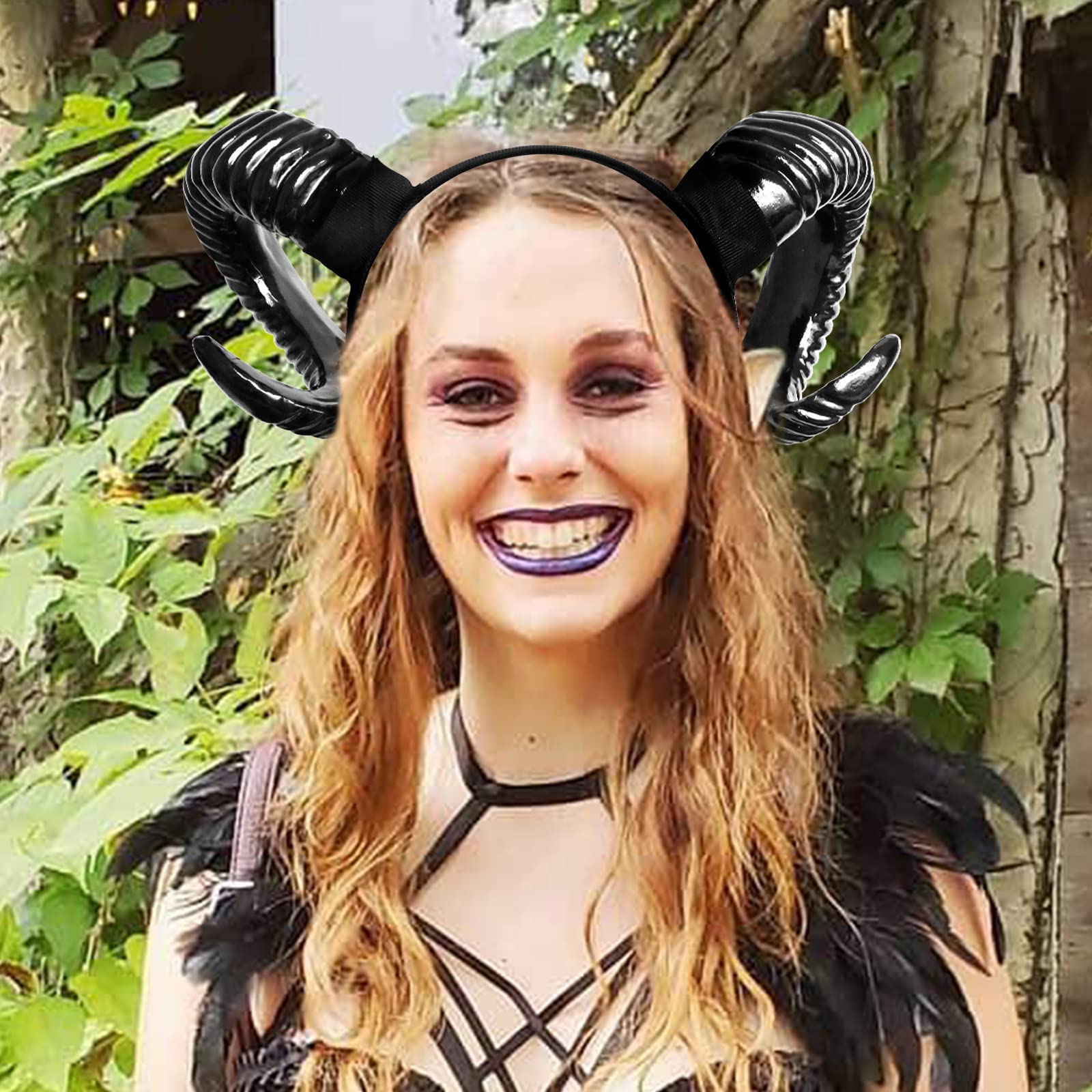 Stegosaurus Devil Horns Headband, Black Devil Horns Black Horns Maleficent Horns Headband for Halloween Costume Cosplay