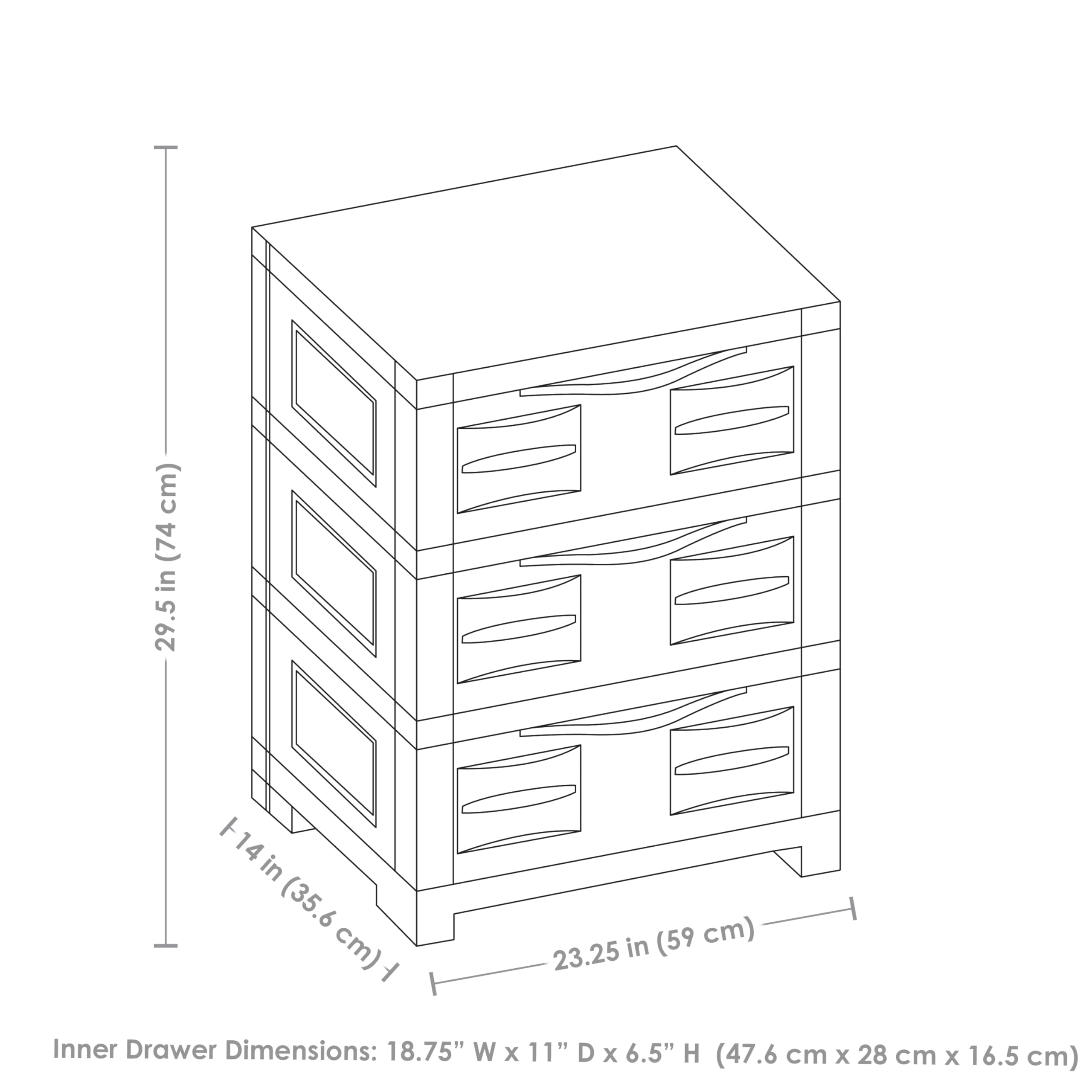 Sunnydaze 3-Tier Plastic Storage Drawers - Versatile Storage Cabinet with 3 Drawers - Tool-Free Assembly - Gray - 29.5" H