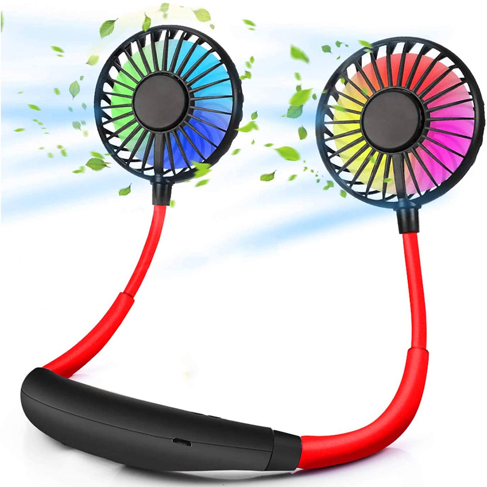 MoCaBy Portable Neck Fan, Upgraded Neck Fan with Color Changing LED, Aromatherapy, 3 Level Speed, 360° Rotation, USB Rechargeable for Sport, Office, Outdoor, Travel