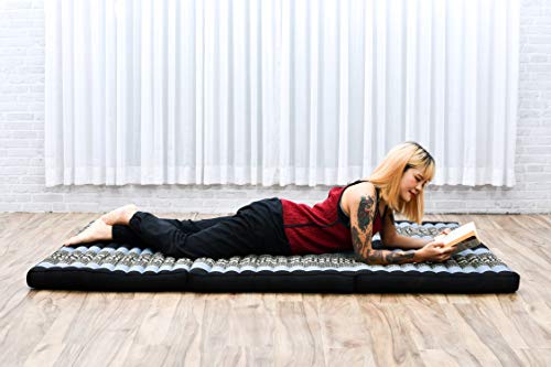 Leewadee Trifold Mattress XL – Comfortable Thai Massage Pad, Foldable Relaxation Floor Mattress Filled with Eco-Friendly Kapok, Perfect to Use as a Sleeping Mat 79 x 39 inches, Blue