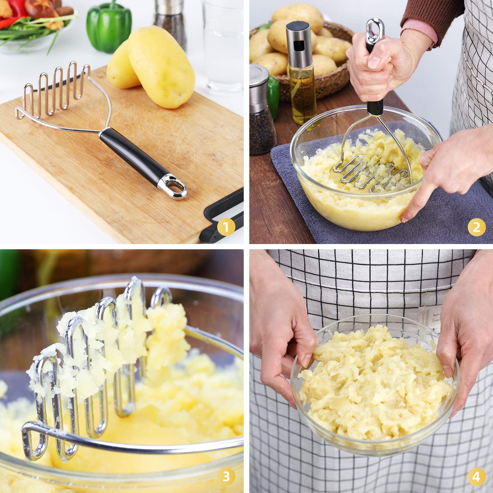 Potato Masher, Potato Masher Stainless Steel, Heavy Duty Mashed Potatoes Masher, Professional Metal Wire Masher Kitchen Tool for Bean, avocado, Vegetable-10.24 inch (Silver)