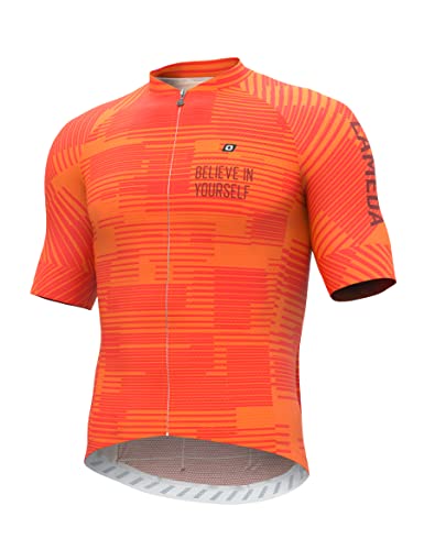 LAMEDA Cycling Jersey Short Sleeve for Men Breathable Moisure Wicking Mountain Bike Shirt Full Zip with Pockets Orange Medium
