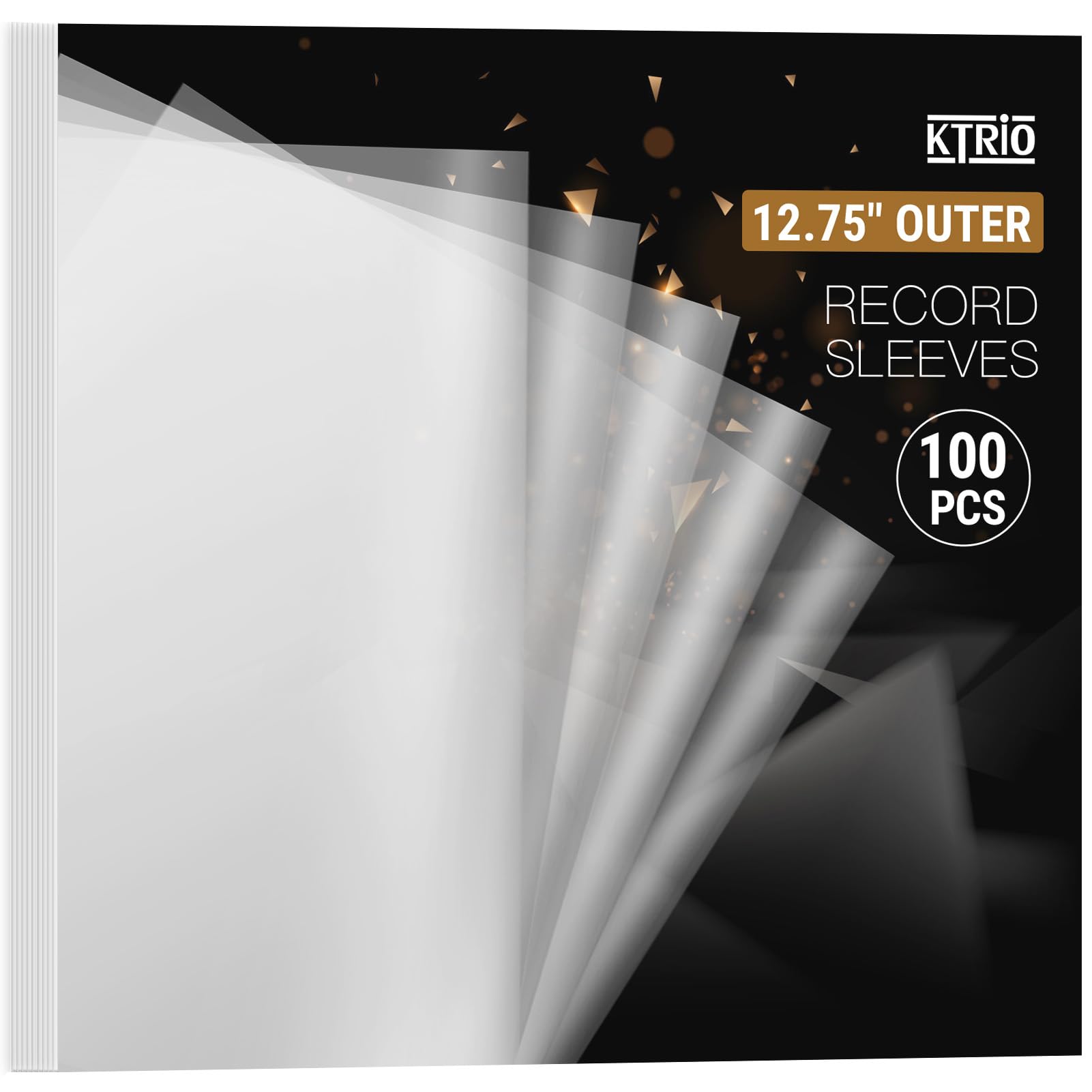 KTRIO 100 Pcs Vinyl Record Outer Sleeves - Clear Vinyl Outer Sleeves for Records - 12.75" X 12.75" LP Outer Sleeves for 12" Single, Double and Most Gatefold 12 Inch Lps - 3mil. Thick