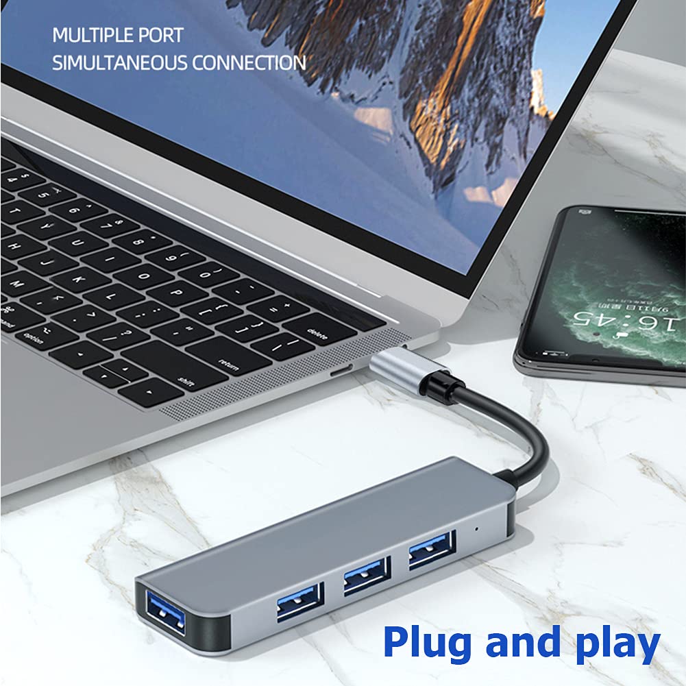 USB C Hub USB 3.0 Slim Aluminumshell Type C to 4-Port USB 3.0 Adapter, High Speed USB Splitter Compatible with MacBook Air, Mac Pro/Mini, iMac, XPS, PS5, Xbox One, Flash Drive, Mobile HDD