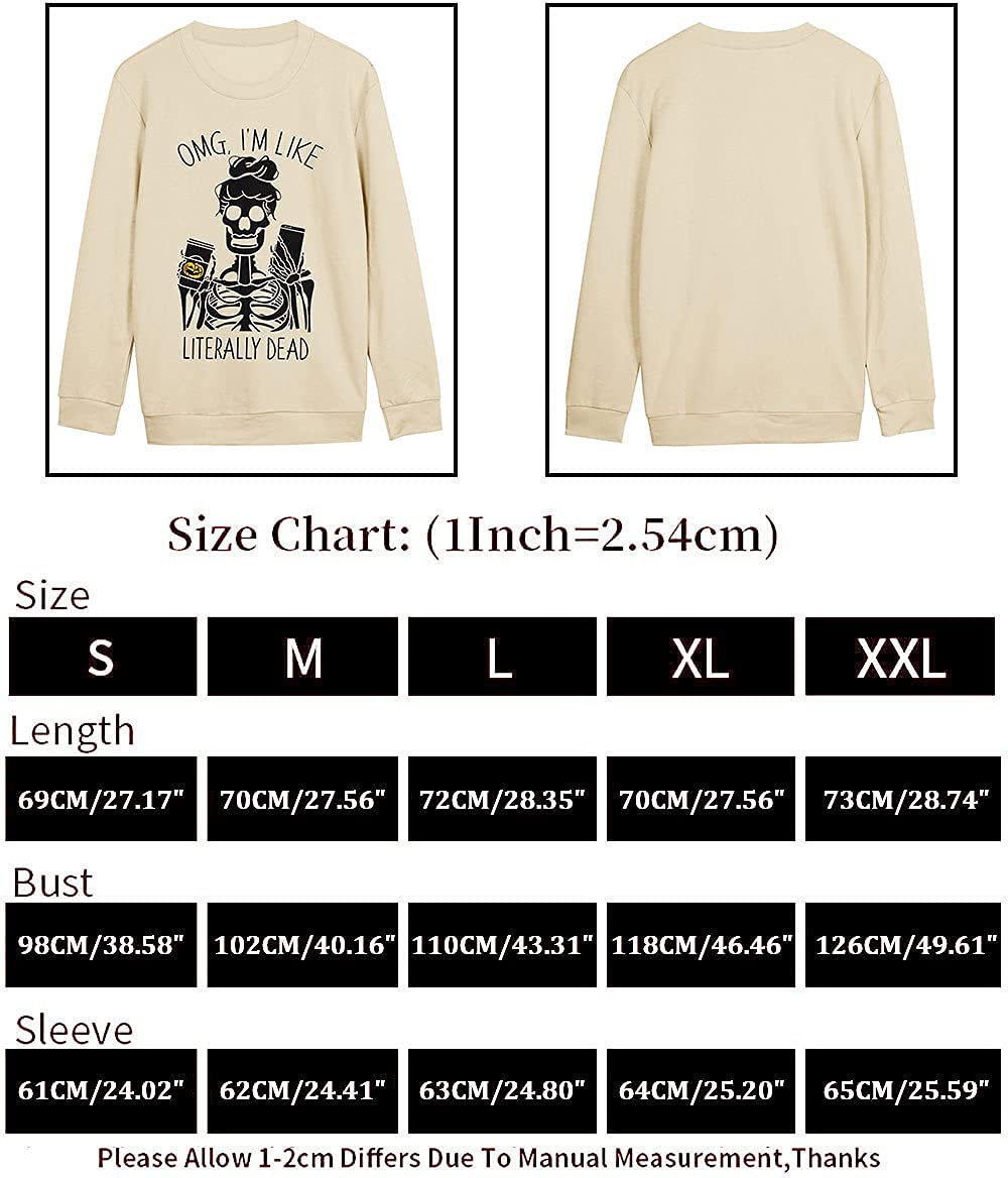MOUSYA Halloween Skeleton Sweatshirt Women Skull Shirt Funny Coffee Skeleton Hoodie Fall Long Sleeve Pullover Tops