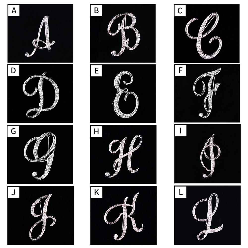 Letter Brooch Pins Initial Rhinestone Brooch for Women Crafts Silvery D