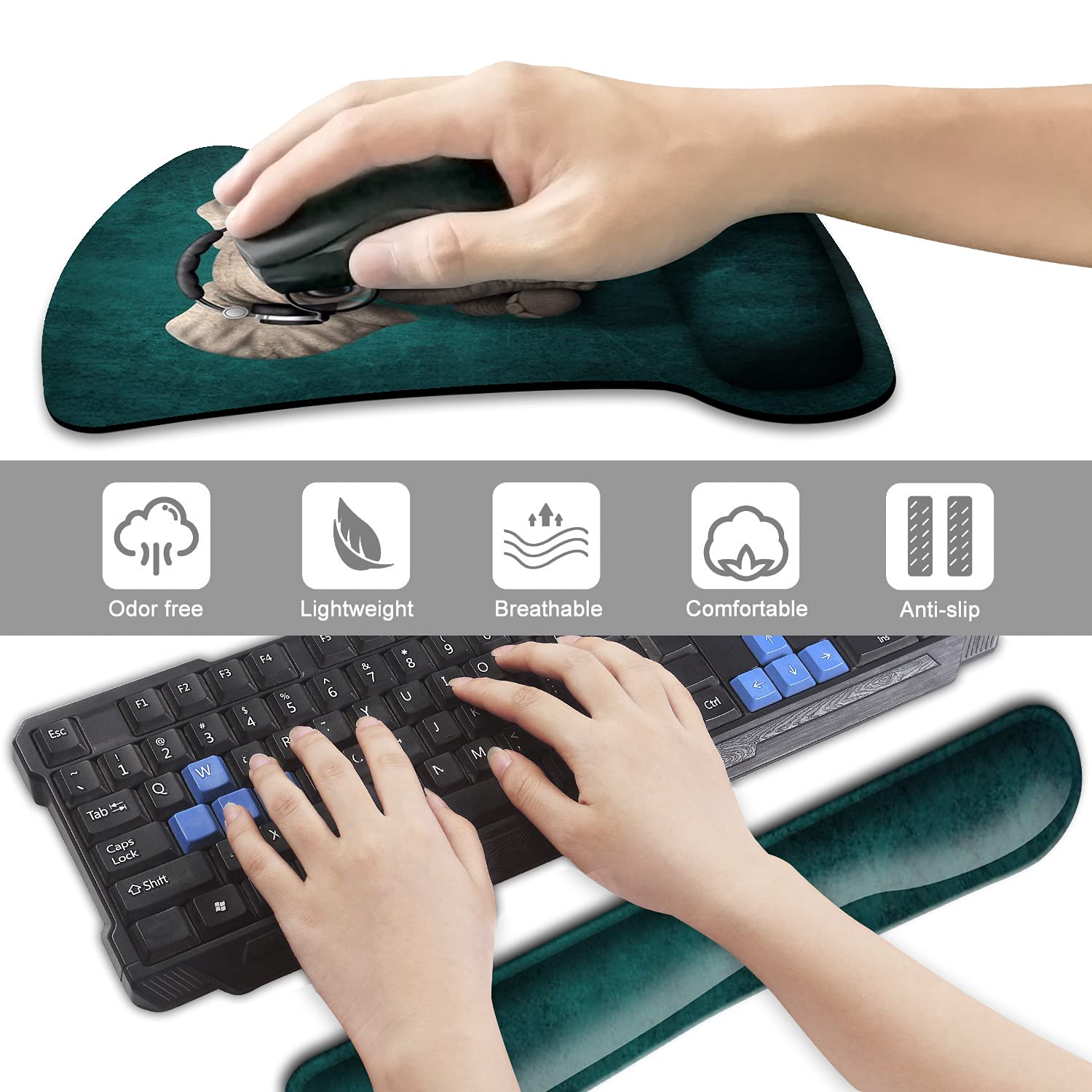 Keyboard Wrist Rest Pad and Mouse Wrist Rest Support, Comfort Wrist Rest Pad with Non-Slip Rubber Base & Memory Foam Support for Working Gaming Fatigue Pain Relief Adorable Elephant
