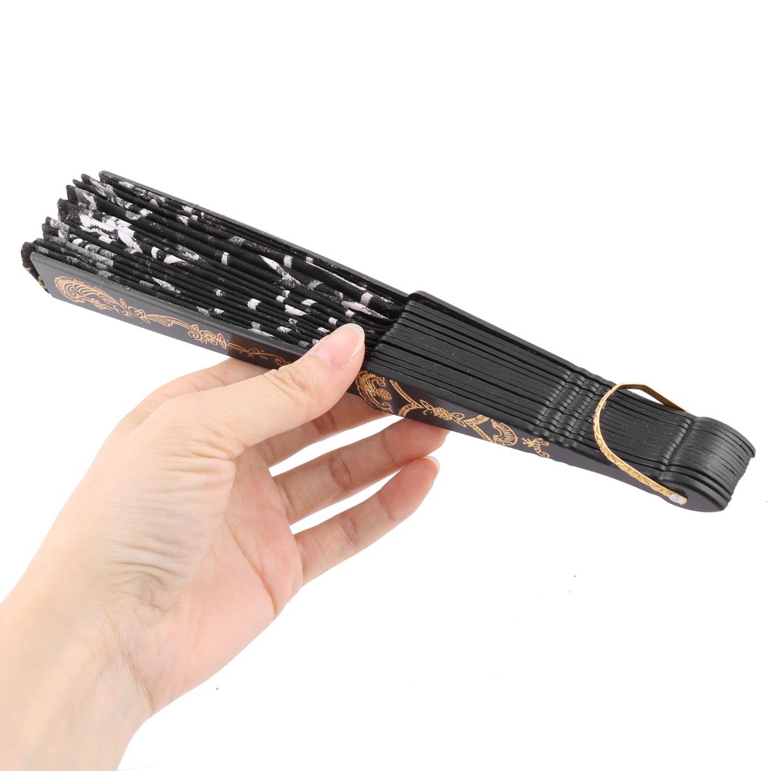 Qtqgoitem Women Polyester Chinese Style Cosplay Artistic Handle Folding Fan 24cm Length Black (model: bfc bdc 98c 798 92b)