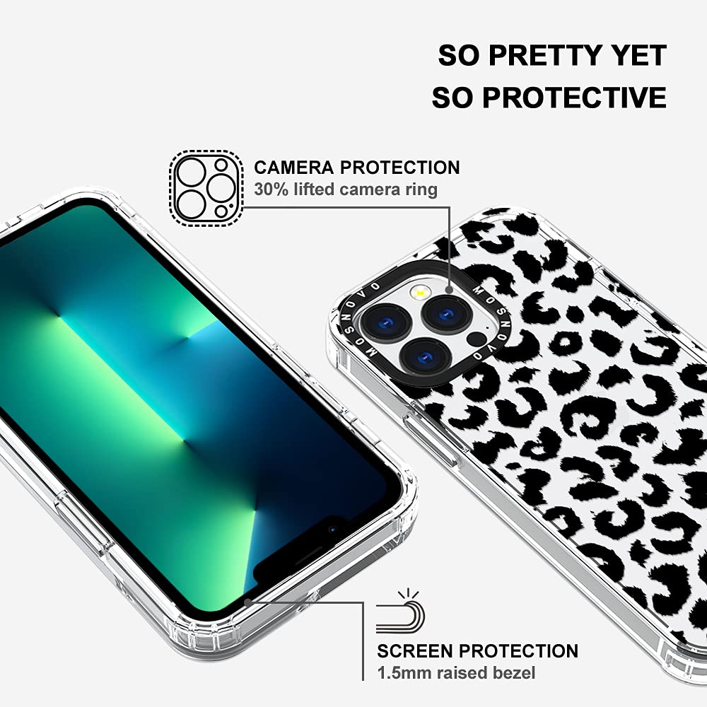 MOSNOVO for iPhone 13 Pro Case, [Buffertech 6.6 ft Drop Impact] [Anti Peel Off] Clear Shockproof TPU Protective Bumper Phone Cases Cover with Black Leopard Print Design for iPhone 13 Pro