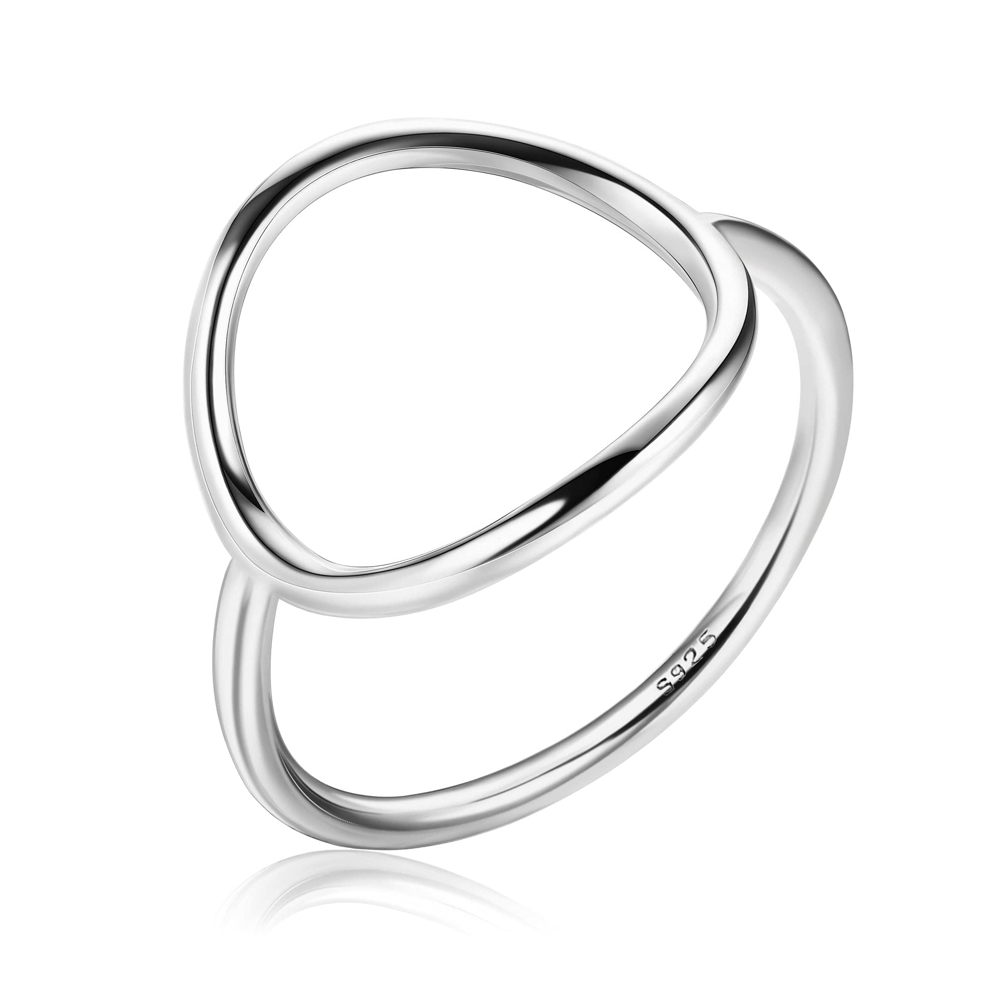 MILACOLATO 925 Sterling Silver Ring for Women 18K White Gold Plated Open Circle Karma Rings Polished Fashion Simple Plain Stackable Statement Promise Rings Comfort Fit Size 9