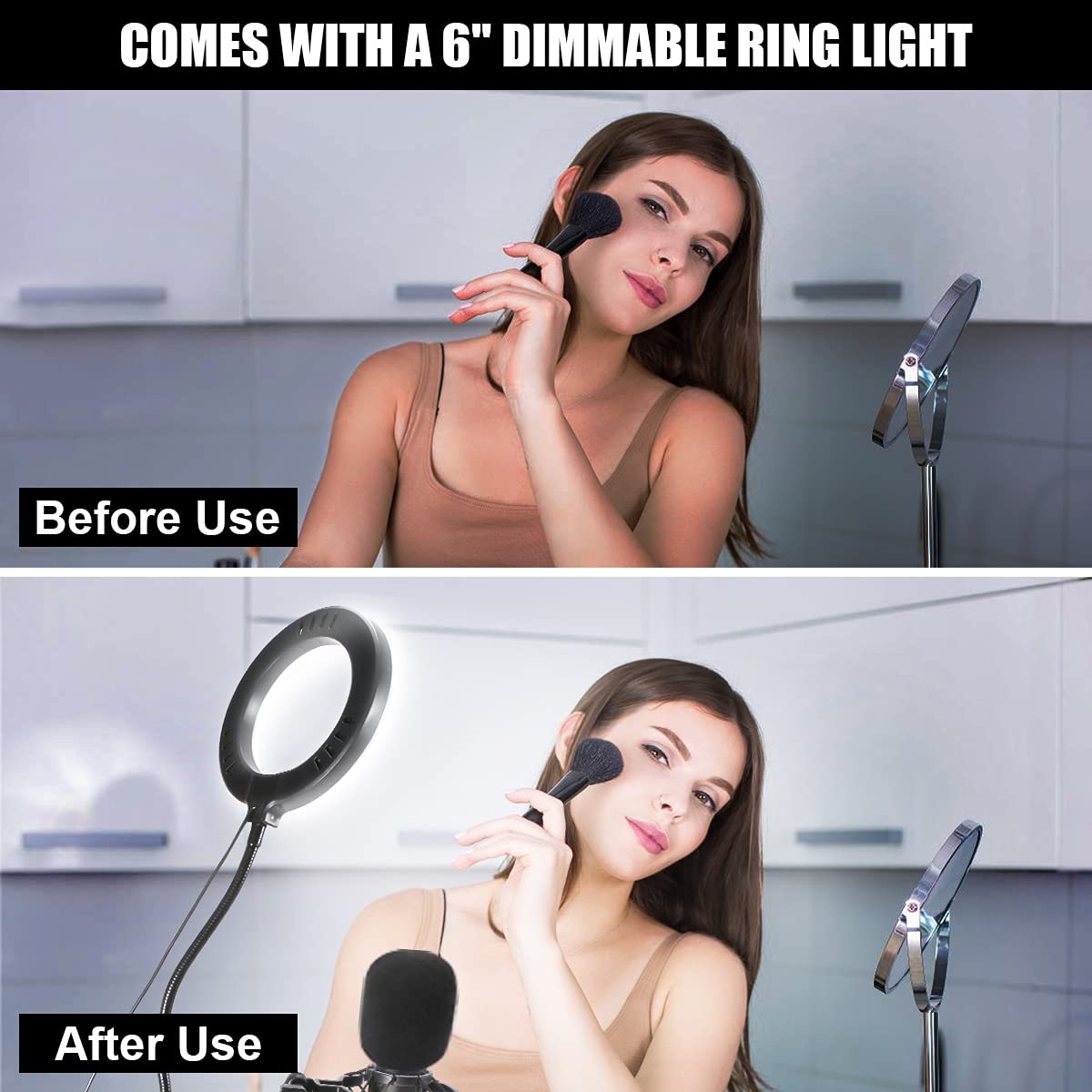 Microphone Stand, WOSTOO Mic Stand Desk Boom Arm with Fill Light Professional Microphone Boom Arm Scissor for Blue Snowball & Most Other Mics for Live Streaming Recording Singing Home Studio