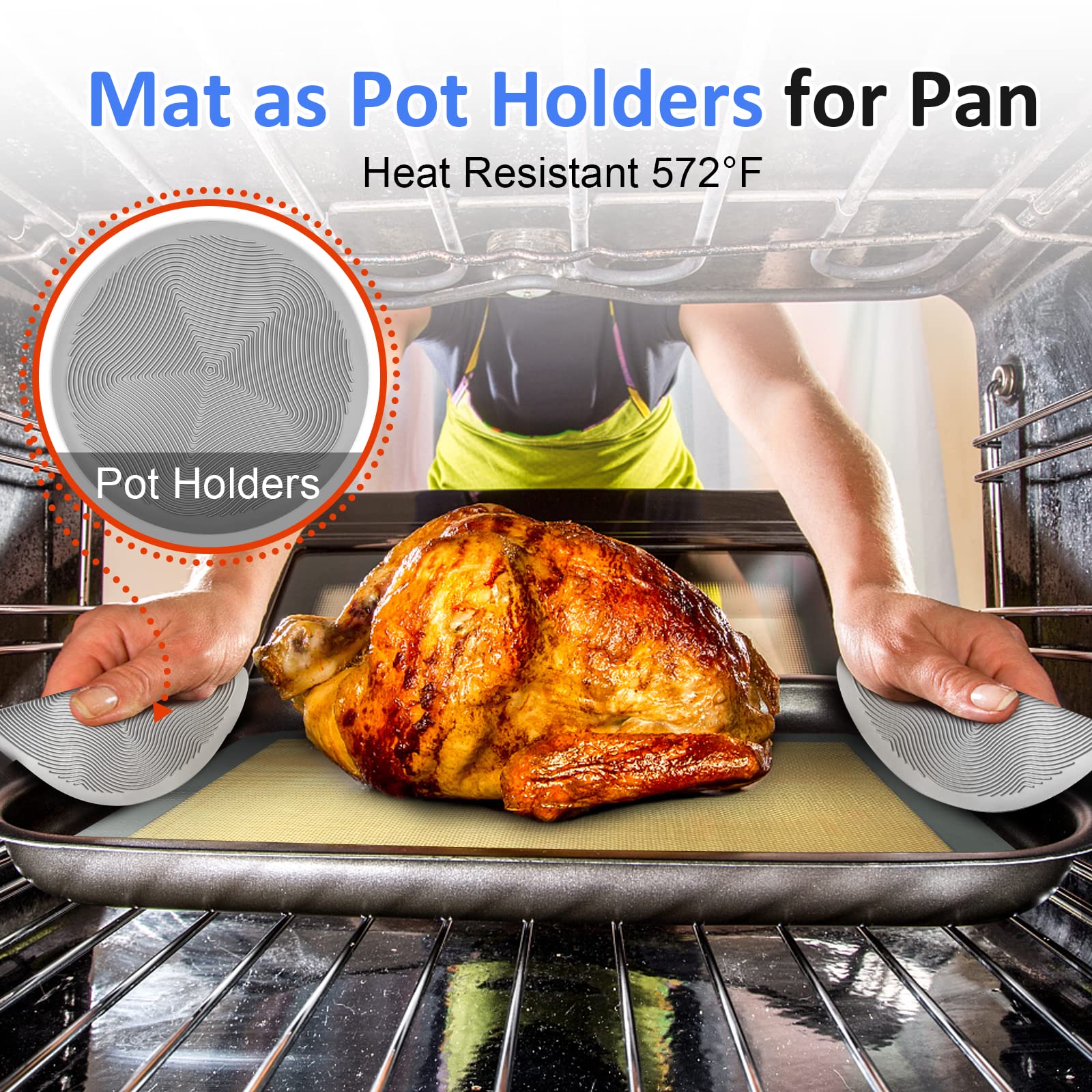 Silicone Baking Mat & Multi-purpose Microwave Mat, 3 in 1 KooMall Non Stick Reusable Cookie Sheet Liner, Half Sheet for Oven, Round Mat as Pot Holders Hot Pad Trivet, Heat Resistant, Food Grade, Grey