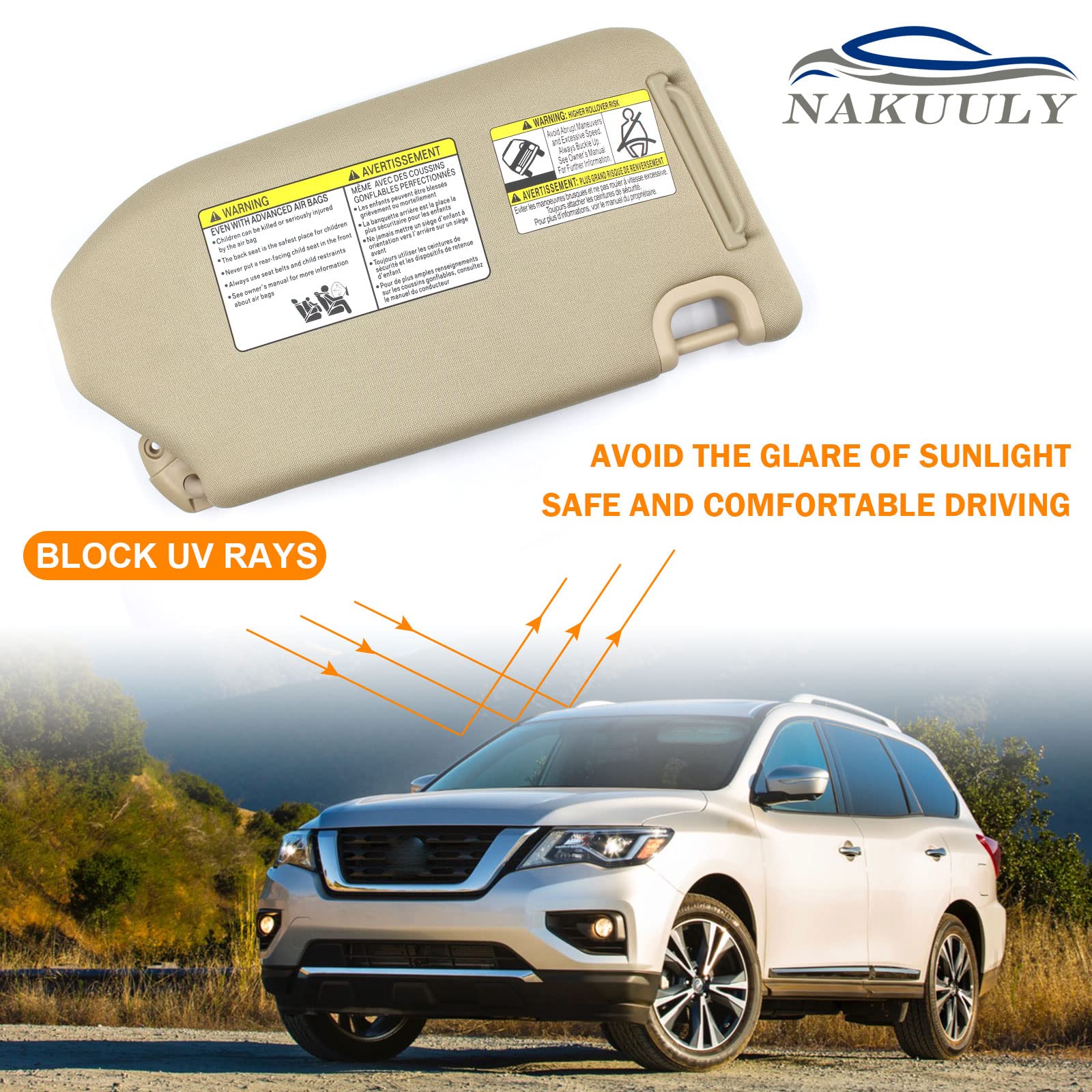 Nakuuly Left Driver Side Sun Visor Beige with Light Compatible with Nissan Pathfinder 2013-2018, Infiniti QX60 2014-2017, Infiniti JX35 2013