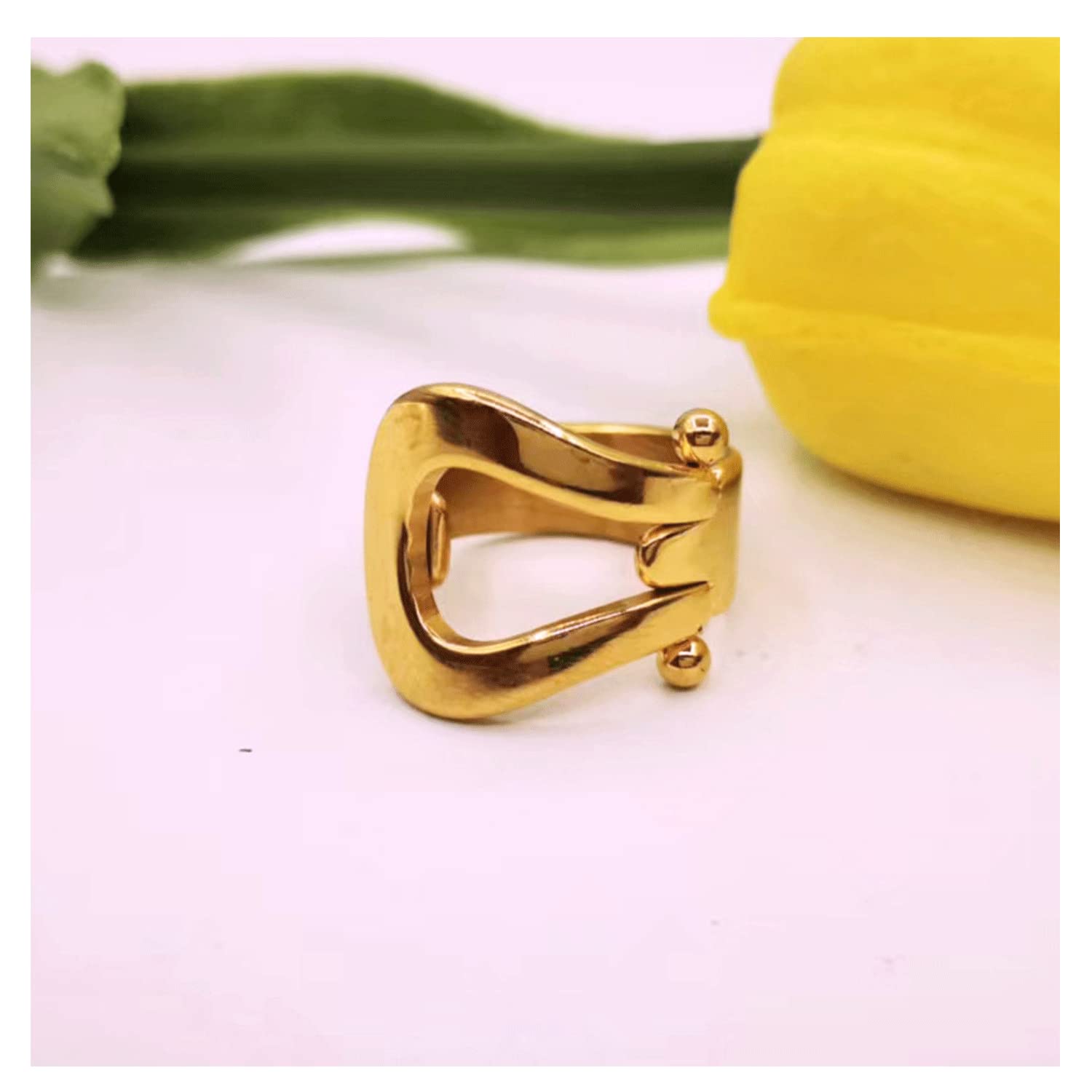 NORLSO 18K Gold Plated Hollow Ring Chunky Rings Wide Rings Simple Geometry Ring Horseshoe Ring Minimalist Statement Ring for Women Men (Gold)