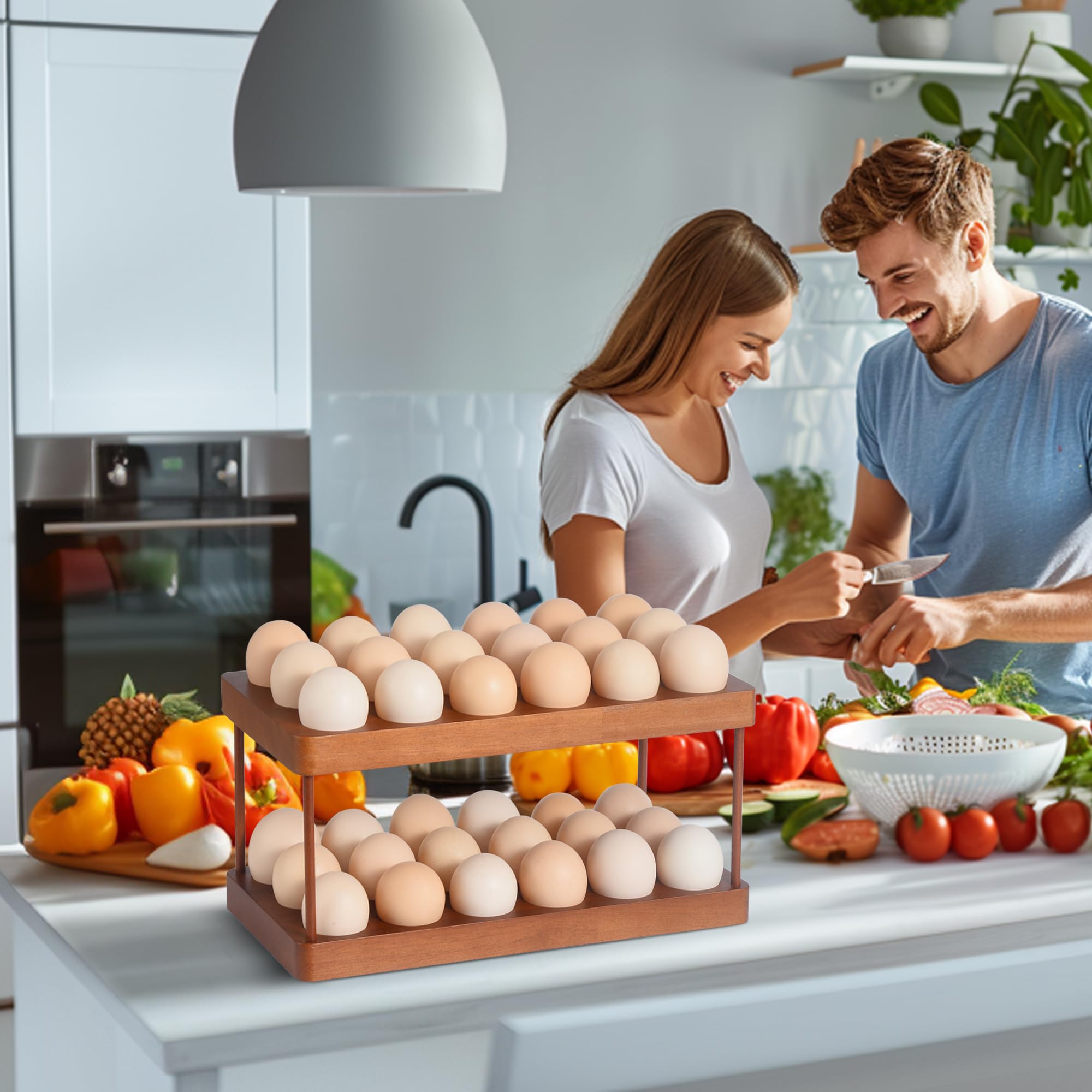 Wooden chicken egg holder for 24 Fresh Eggs, 2-Tier fresh egg holder countertop,egg basket countertop,egg holder for counter,,counter top egg holder for fresh eggs.