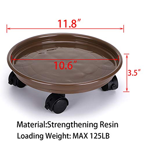 Skelang 4-Pack Plant Caddy 11.8 Inches, Plant Pallet with Brake Wheels, Plant Stand Roller for Indoor and Outdoor Heavy Duty Planter, Load Capacity 125 Lbs (Coffee)