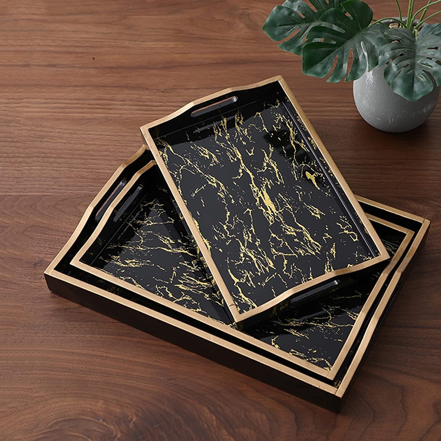Nordic Style Swing Plate, Rectangular Wooden Fruit Tray, Home Living Room Tea Cup Storage Tray, Luxury Tray, Fruit Tray,Black,36CM