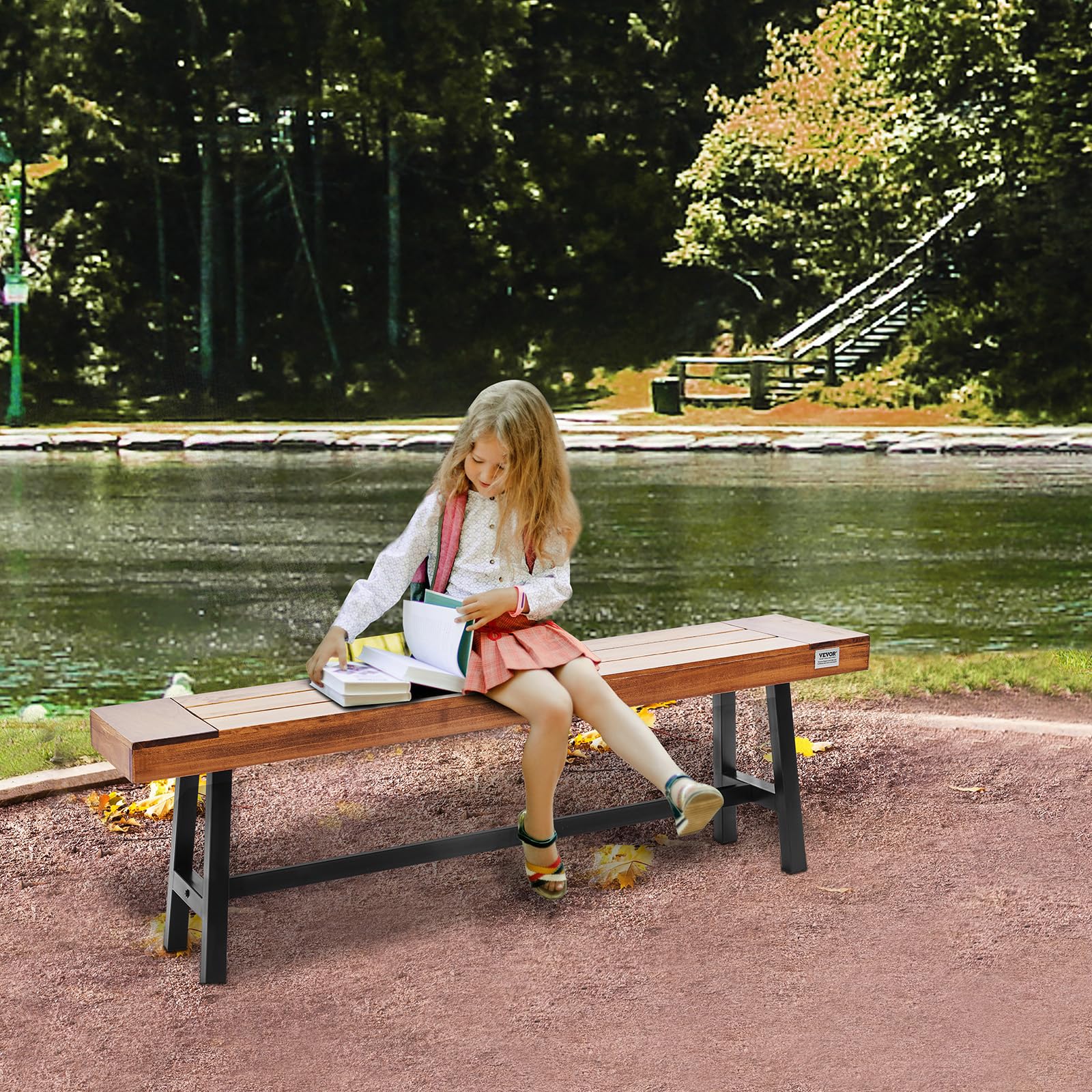 VEVOR Wood Outdoor Bench, 3-Person Garden Bench, 500 lbs Load Capacity,Weatherproof Never Rot Patio Bench for Garden, Park, Yard, Front Porch-63