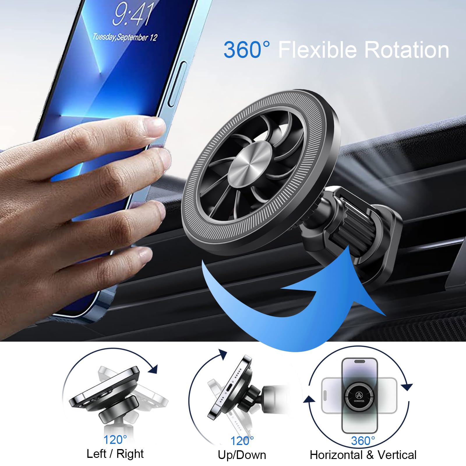 Magnetic Phone Holder for Car [20 Powerful Magnets], Hands-Free Magsafe Car Mount for Air Vent, Cell Phone Vehicle Mount, Mobile Stand for Car, Fit for iPhone All Phone Smartphone