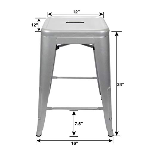 UrbanMod 24 Inches Metal Barstool Set of 4 β Counter Height Backless Bar Stool for Kitchen Island, Breakfast, Outdoors, Pub, Restaurant, Home, Patio β Stackable Heavy Duty Modern & Industrial (Silver)