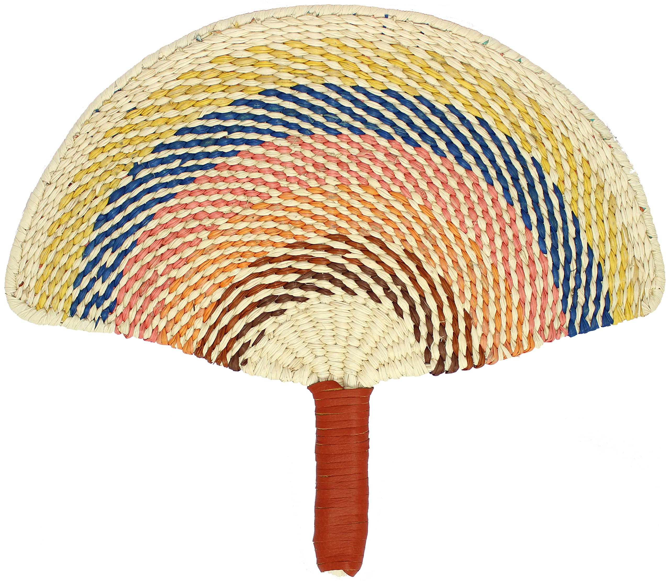 SENSI STUDIO, Handfan, OS, Multicolor Straw / Orange Leather